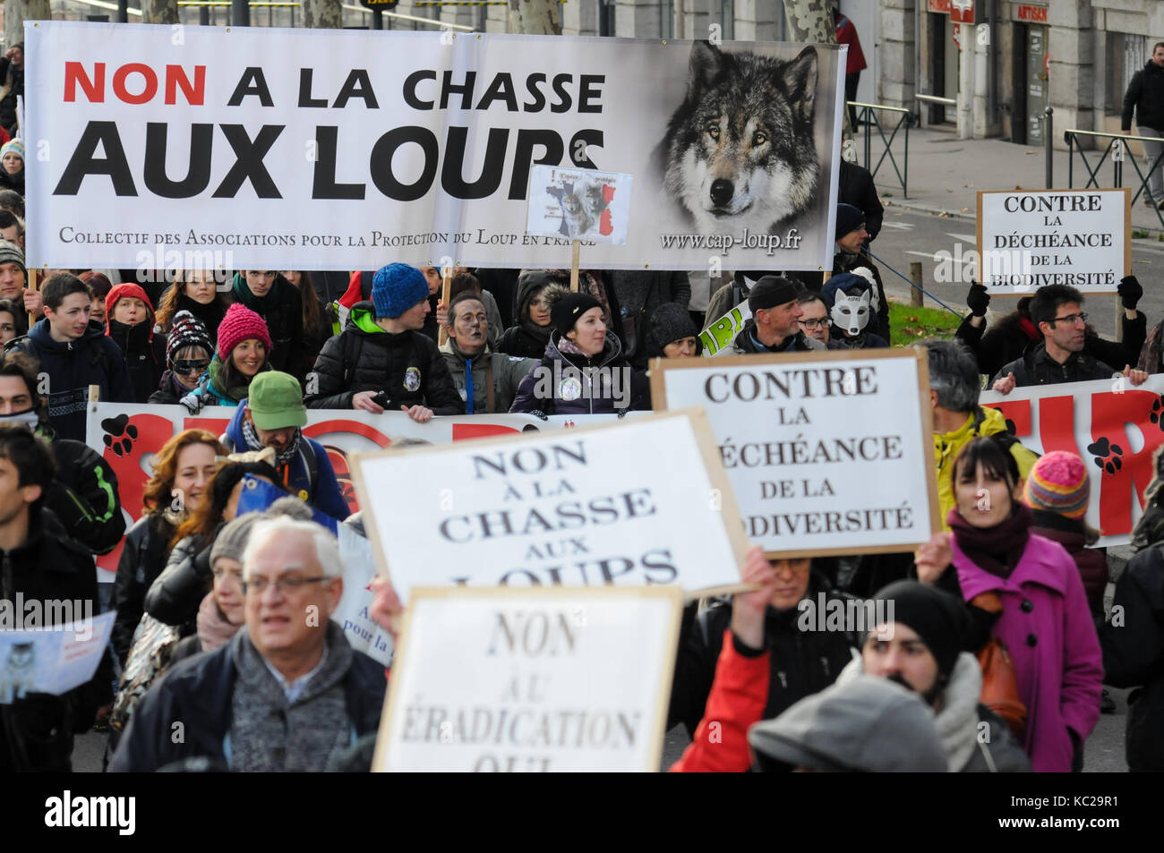 Thousands protest wolves killing in Lyon, France Stock Photo - Alamy