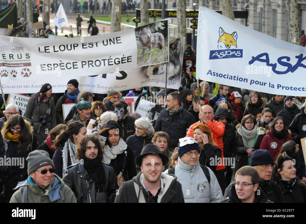 Thousands protest wolves killing in Lyon, France Stock Photo - Alamy