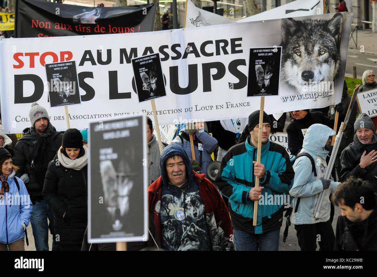 Thousands protest wolves killing in Lyon, France Stock Photo - Alamy