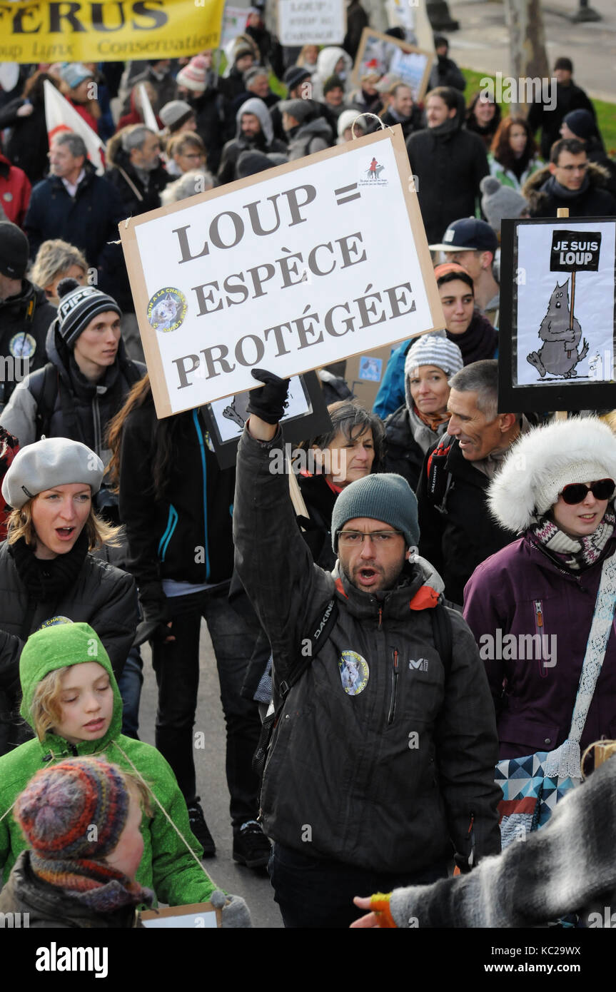 Thousands protest wolves killing in Lyon, France Stock Photo - Alamy
