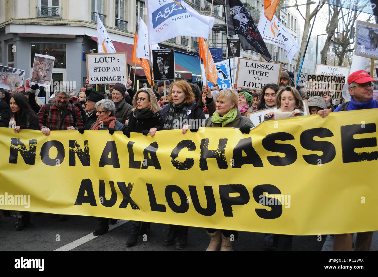 Thousands protest wolves killing in Lyon, France Stock Photo - Alamy