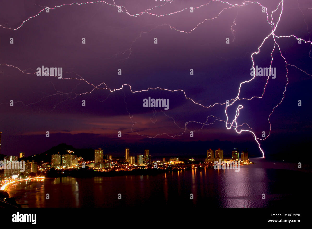 Long Exposure over Straits Quay Penang Malaysia. Huge lightning strike ...