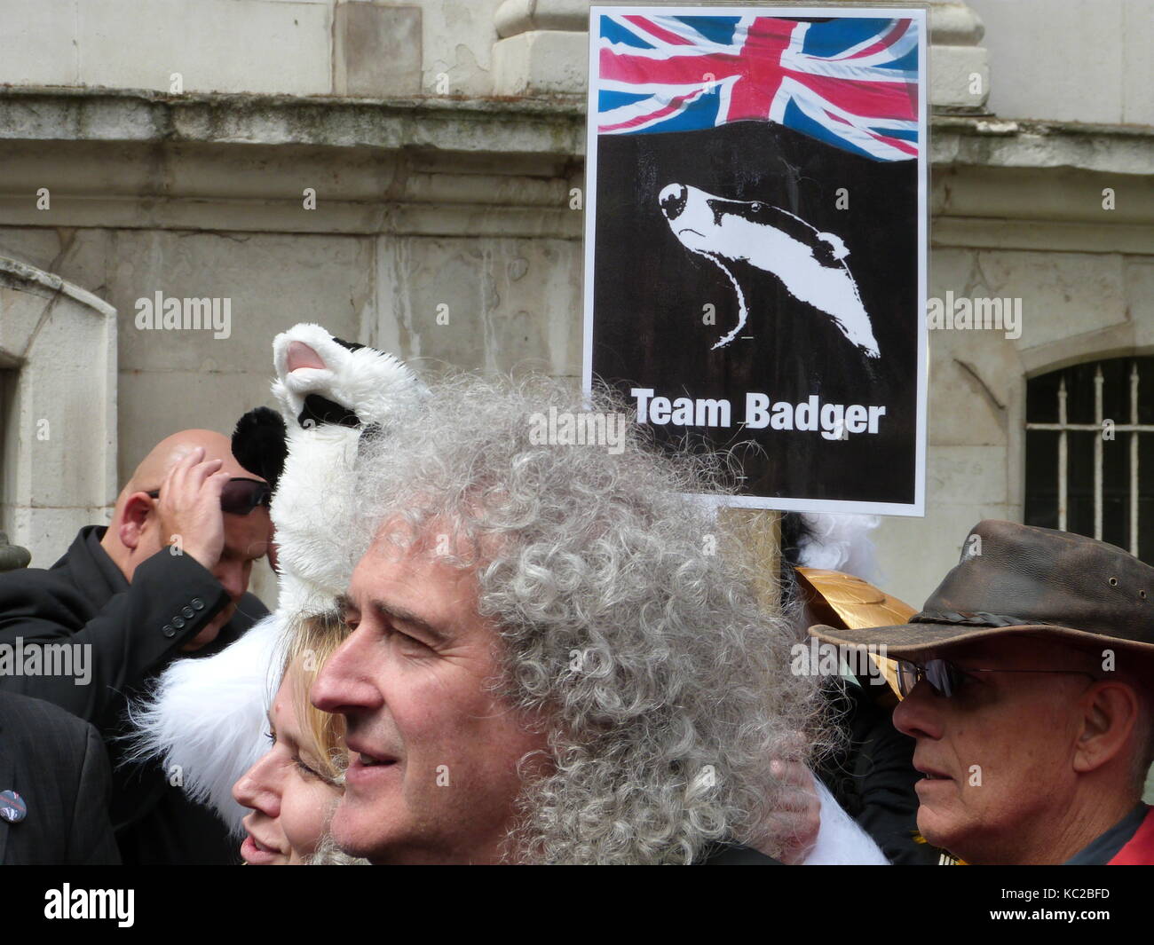 Brian May protests against badger culling outside DEFRA headquarters ...