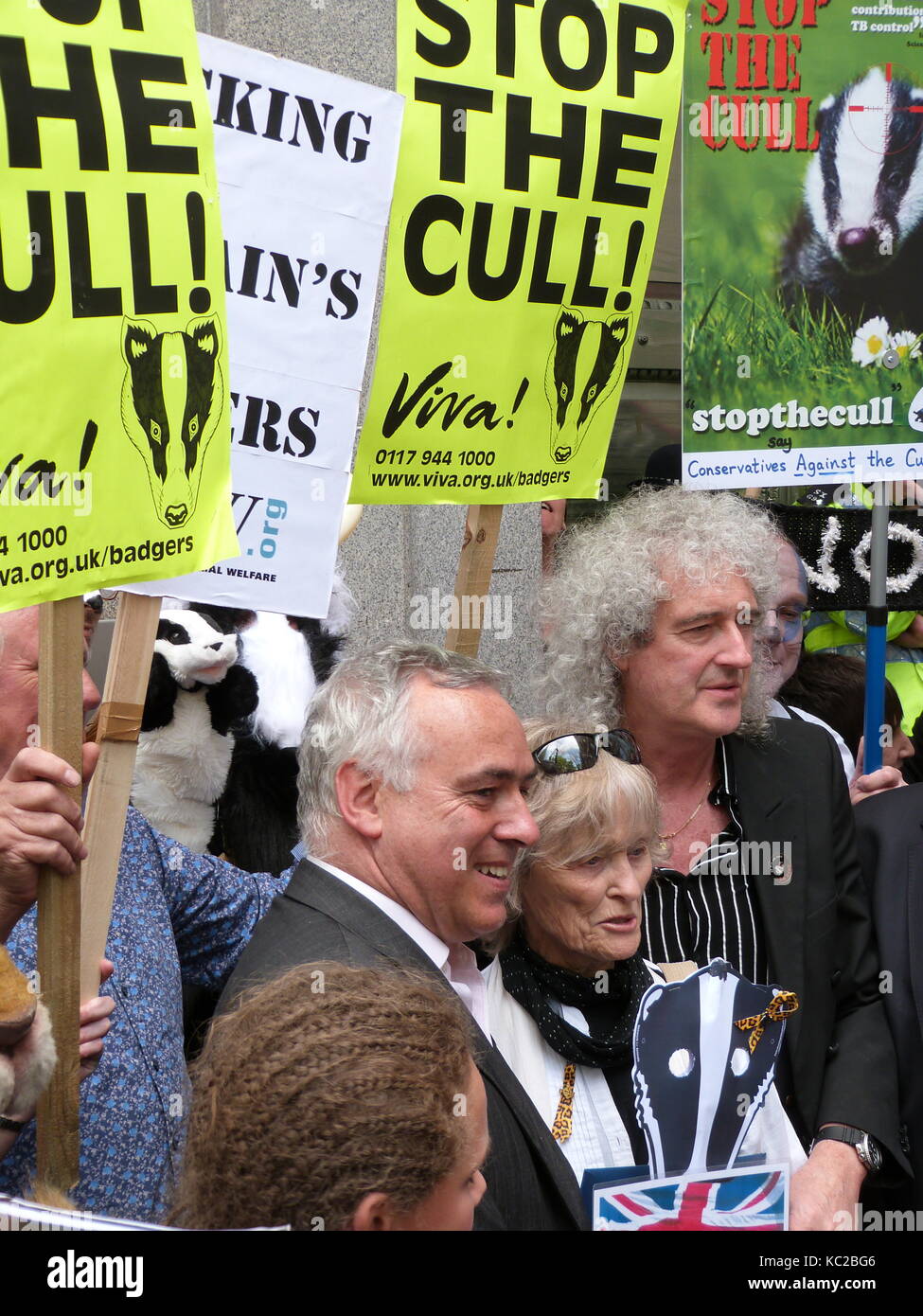 Brian May protests against badger culling outside DEFRA headquarters ...