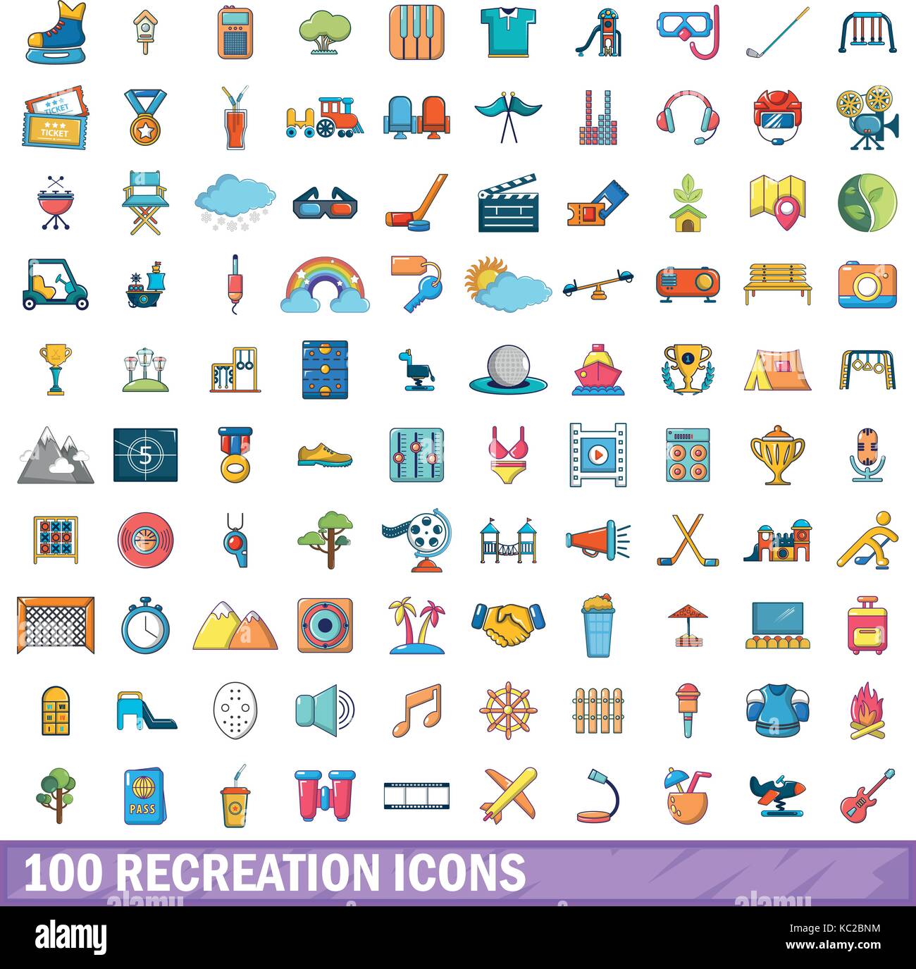 100 recreation icons set, cartoon style Stock Vector Image & Art - Alamy