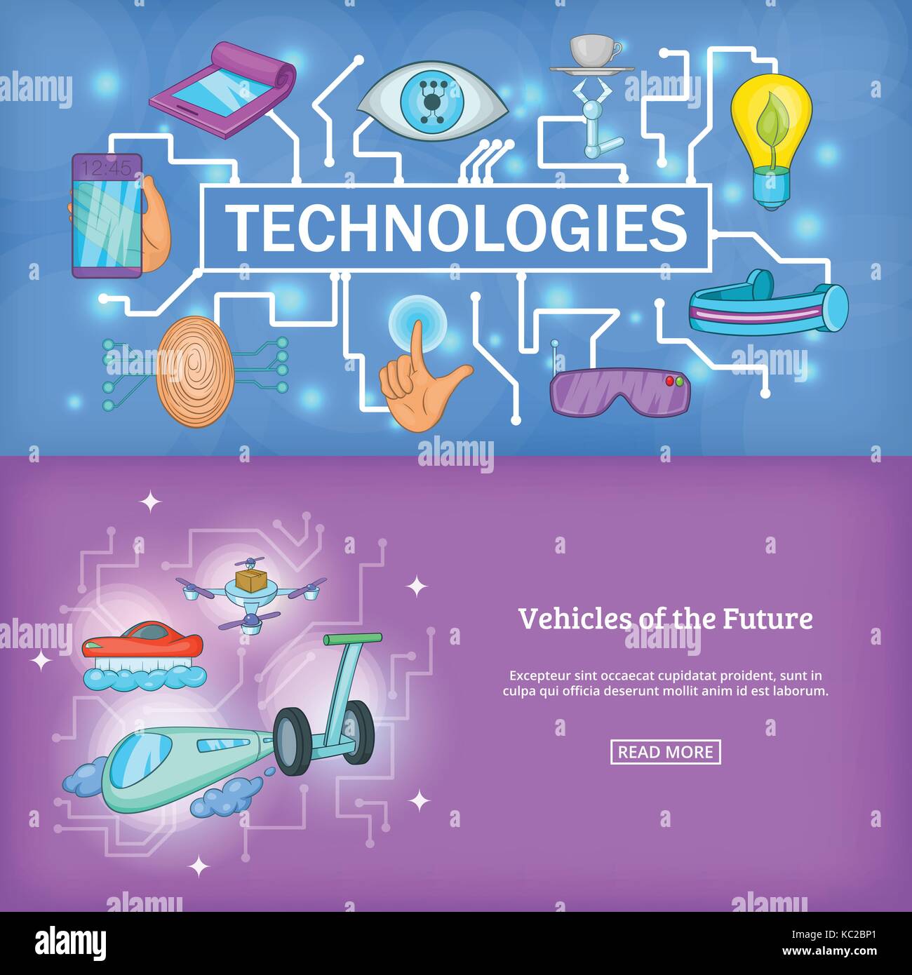 Technology banner set template, cartoon style Stock Vector Image & Art ...