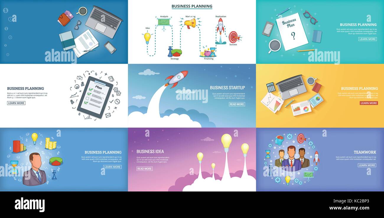 Business banner set template, cartoon style Stock Vector Image & Art ...