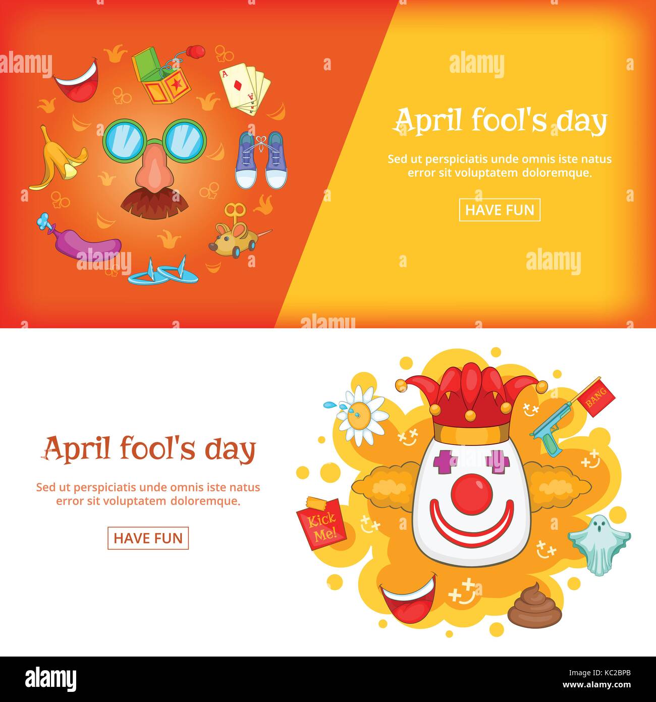 April Fools Day banner set template, cartoon style Stock Vector Image ...