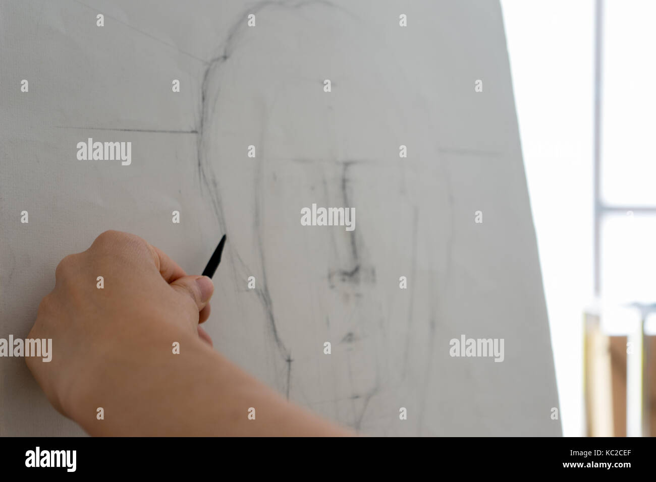 Female artist drawing pencil portrait, close-up Stock Photo - Alamy