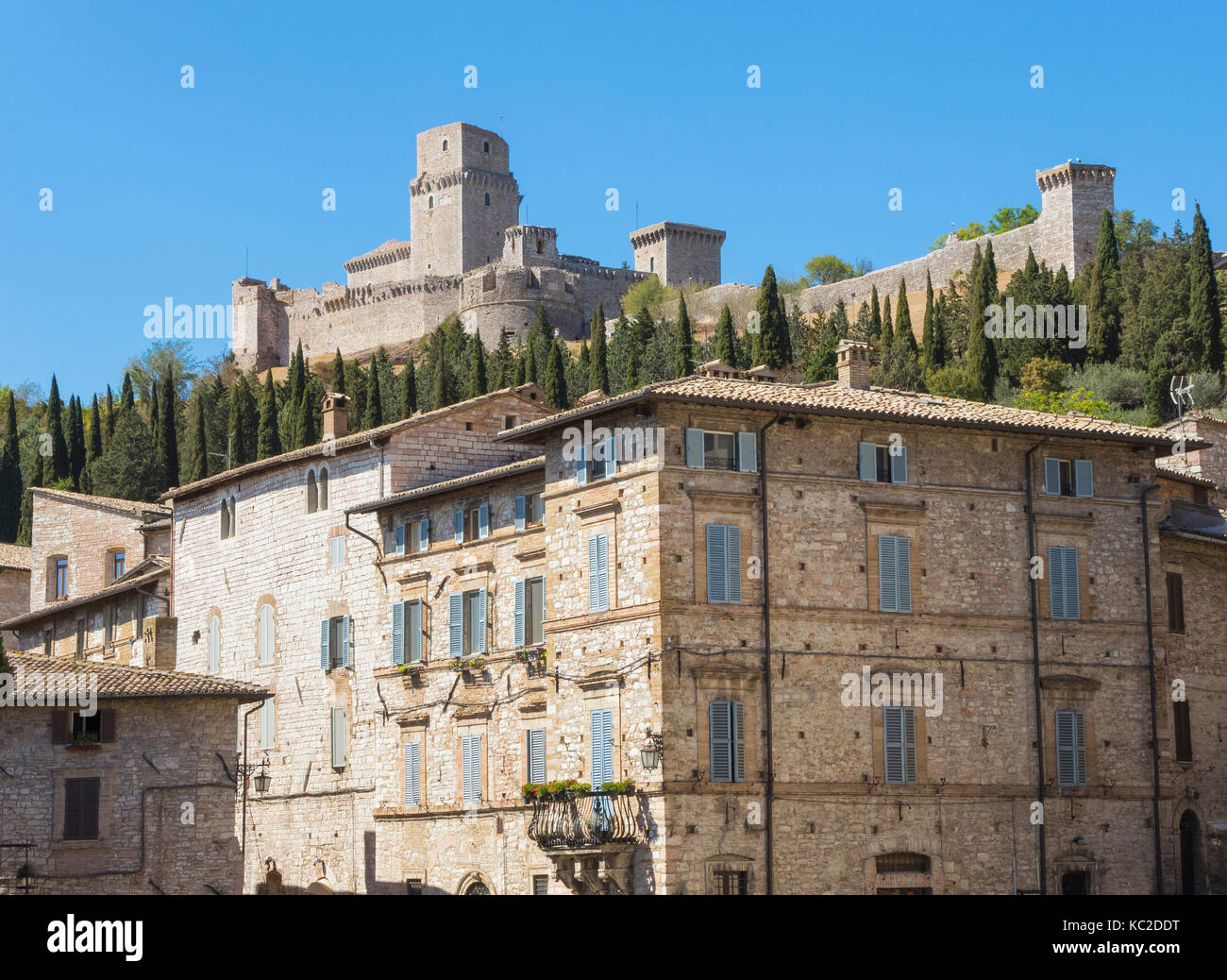 Assisi, Italy, a Unesco world heritage. The upper medieval fortress ...