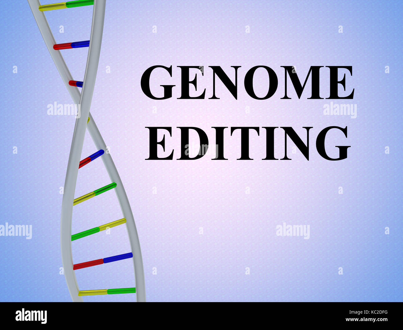 3D illustration of "GENOME EDITING" script with DNA double helix ...