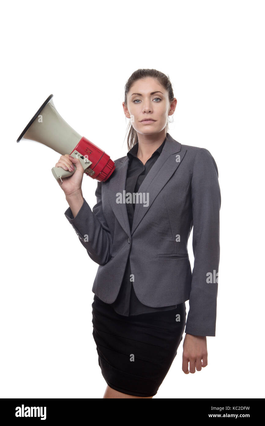 business woman holding a bullhorn Stock Photo - Alamy