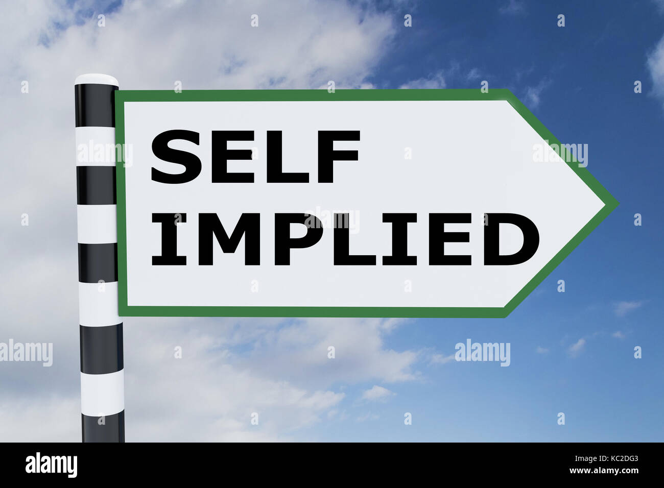3D illustration of "SELF IMPLIED" script on road sign Stock Photo - Alamy
