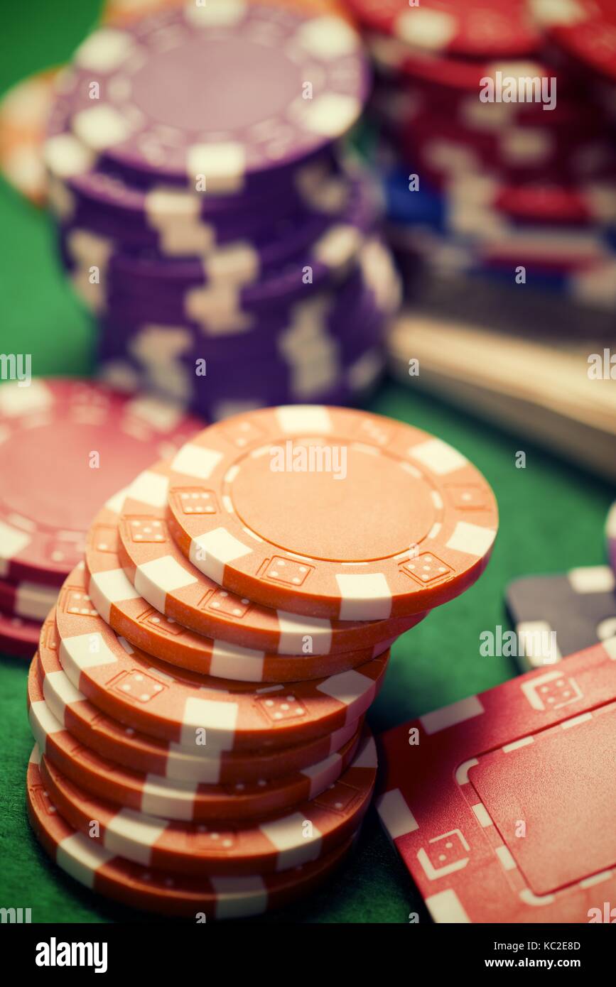 view of a gaming table with green mat Stock Photo - Alamy