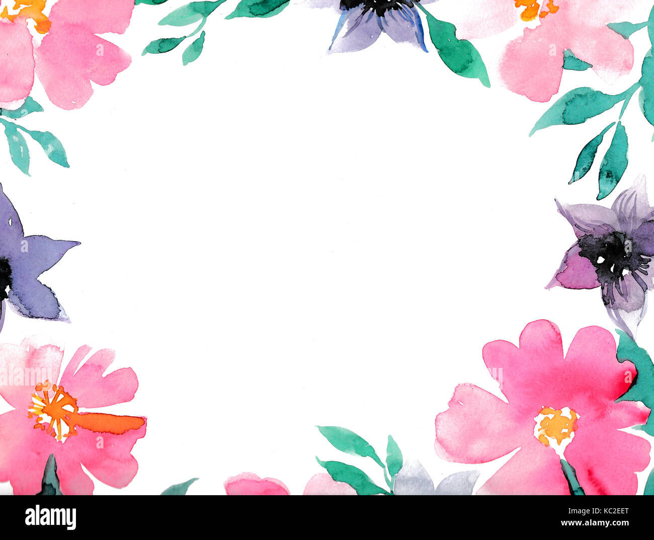 Watercolor floral frame Stock Photo - Alamy