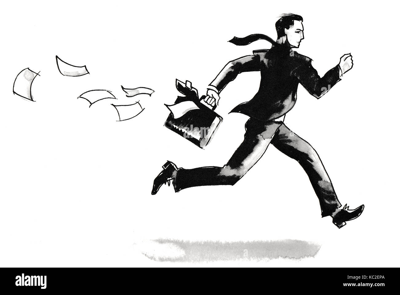 Ink sketch of a running businessman Stock Photo - Alamy
