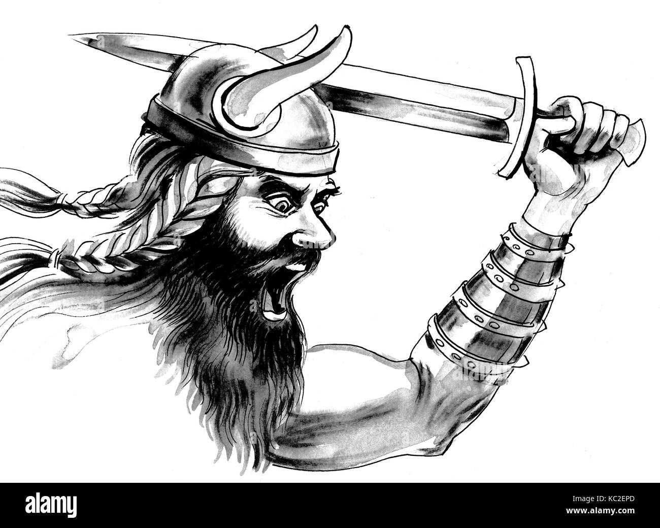 Ink sketch of a furious viking Stock Photo - Alamy