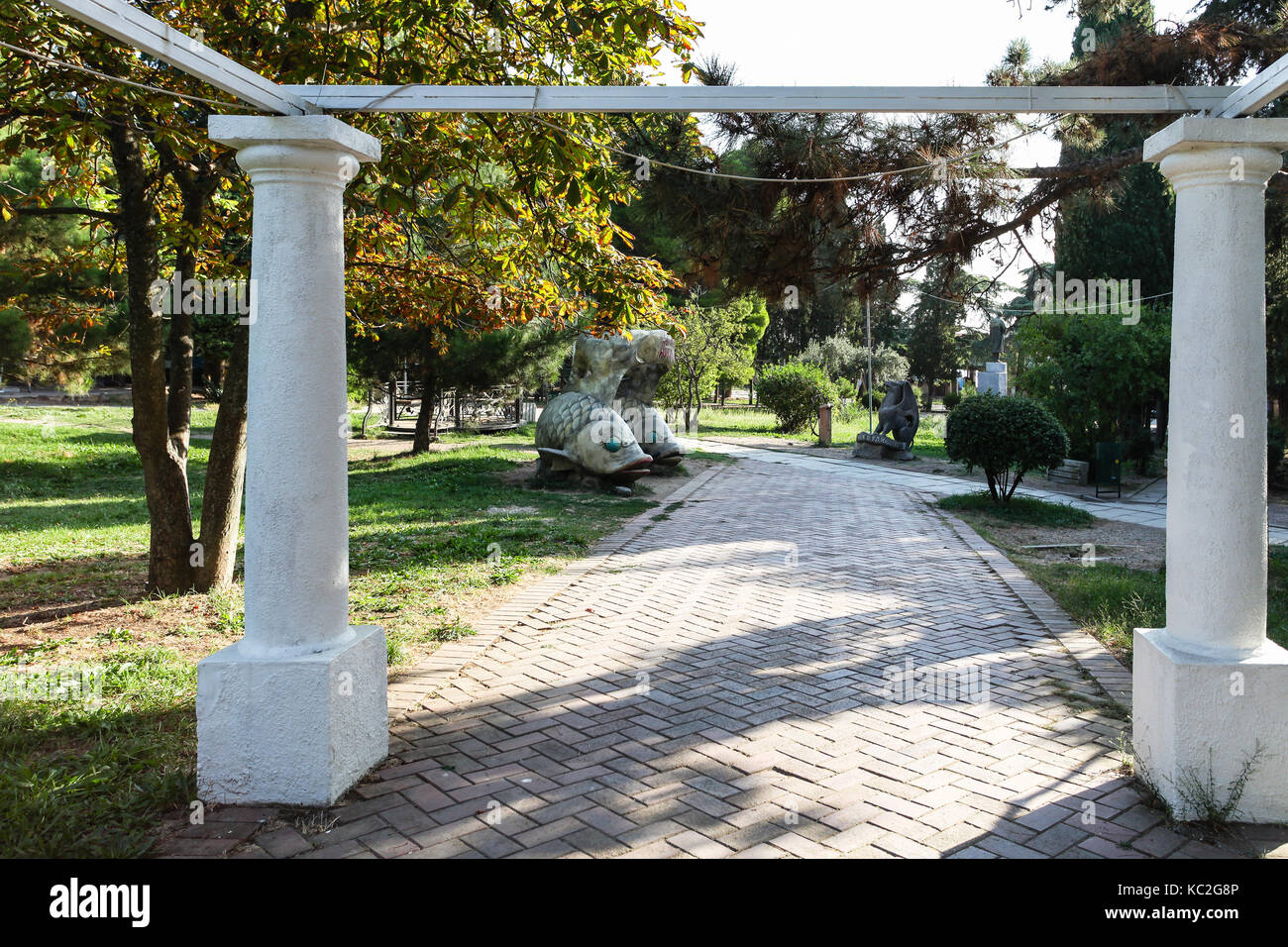 ALUSHTA, CRIMEA - SEPTEMBER 21, 2017: sculptures in green urban park on ...