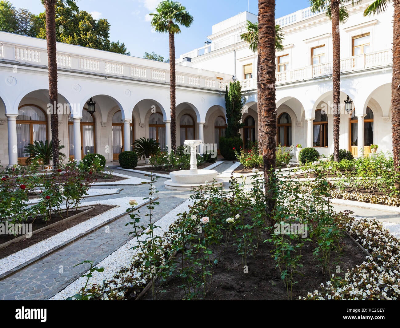 LIVADIYA, CRIMEA - SEPTEMBER 21, 2017: rose garden in inner yard of ...