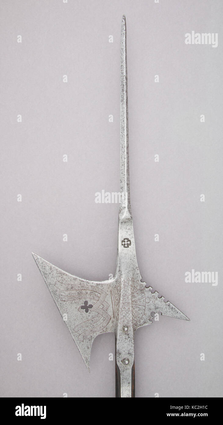 Halberd, 16th century, German, Steel, wood (oak), L. 95 1/4 in. (242.3 ...