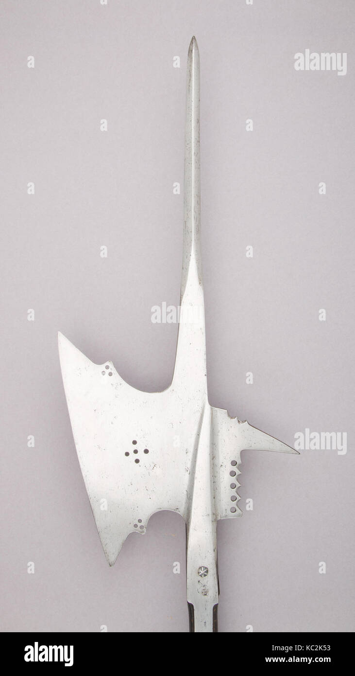 Halberd, 1500–1525, Swiss or German, Steel, wood (oak), iron, L. 8 ft ...