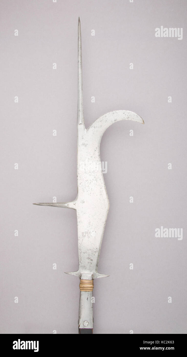 Guisarme, ca. 1500, Italian, Steel, wood, copper alloy, L. 8 ft. 4 in ...