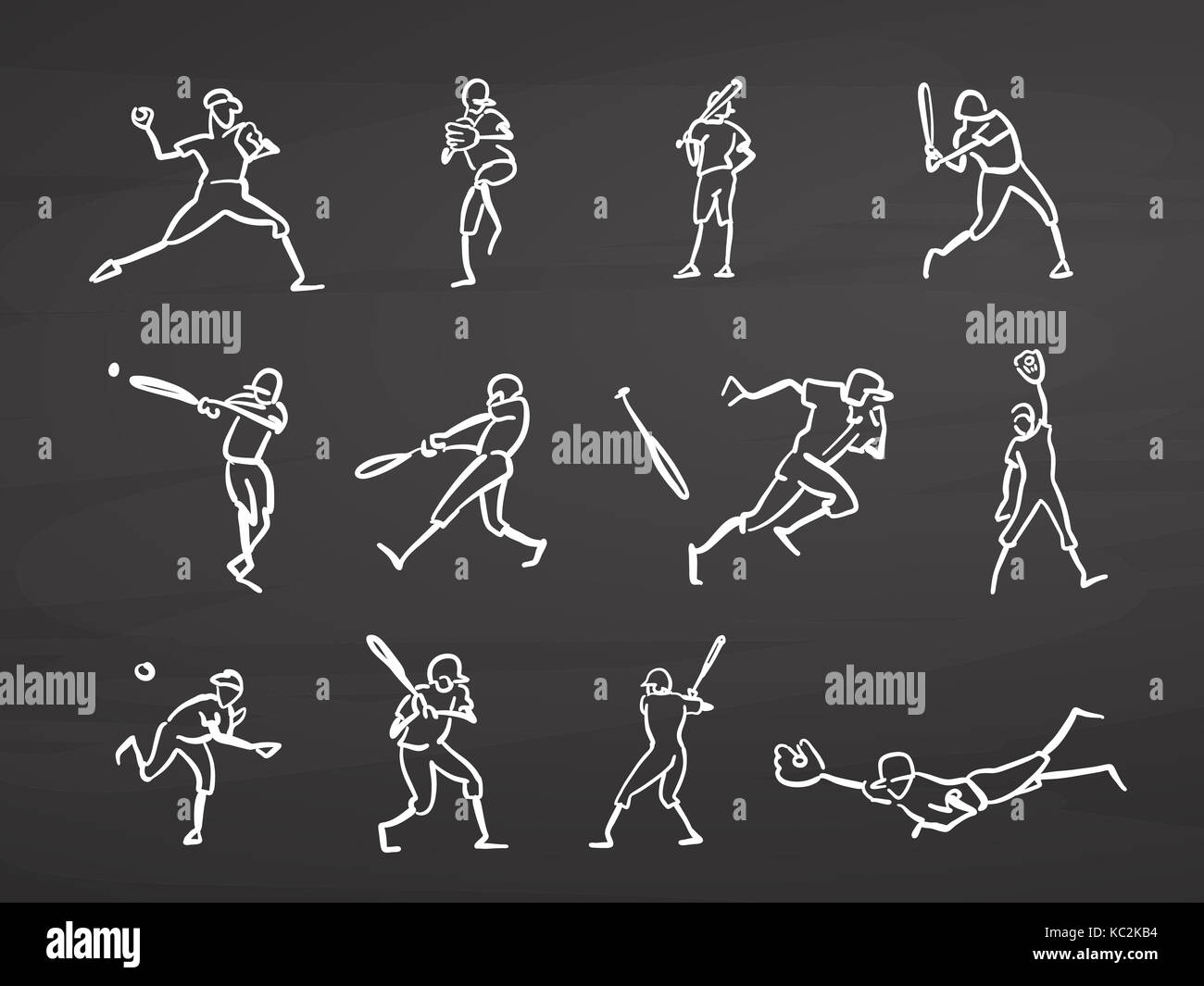 Baseball player doodles on chalkboard, handdrawn vector sketch, clean ...