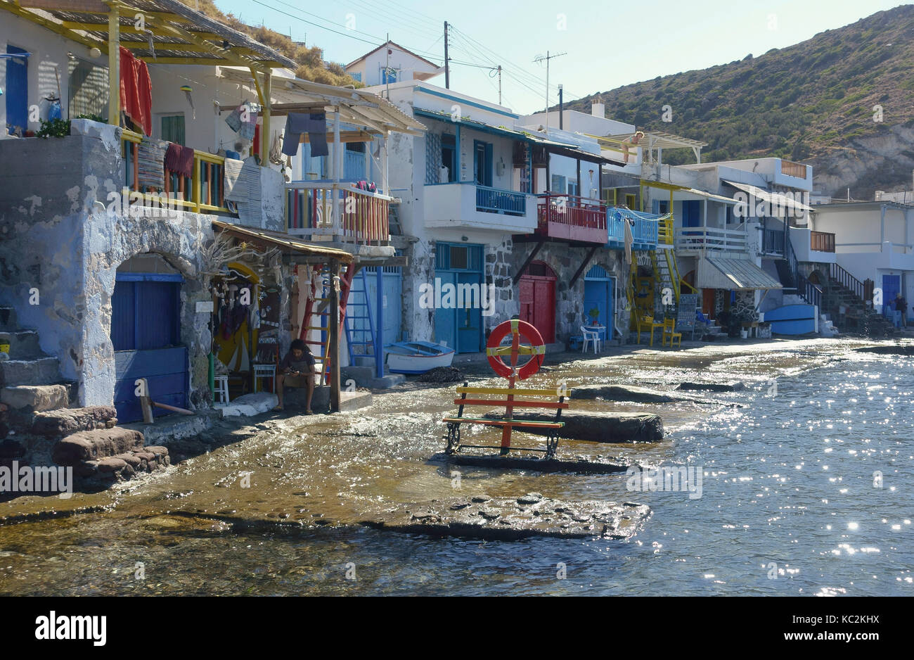 The boat houses on Klima front Milos Greece Stock Photo - Alamy