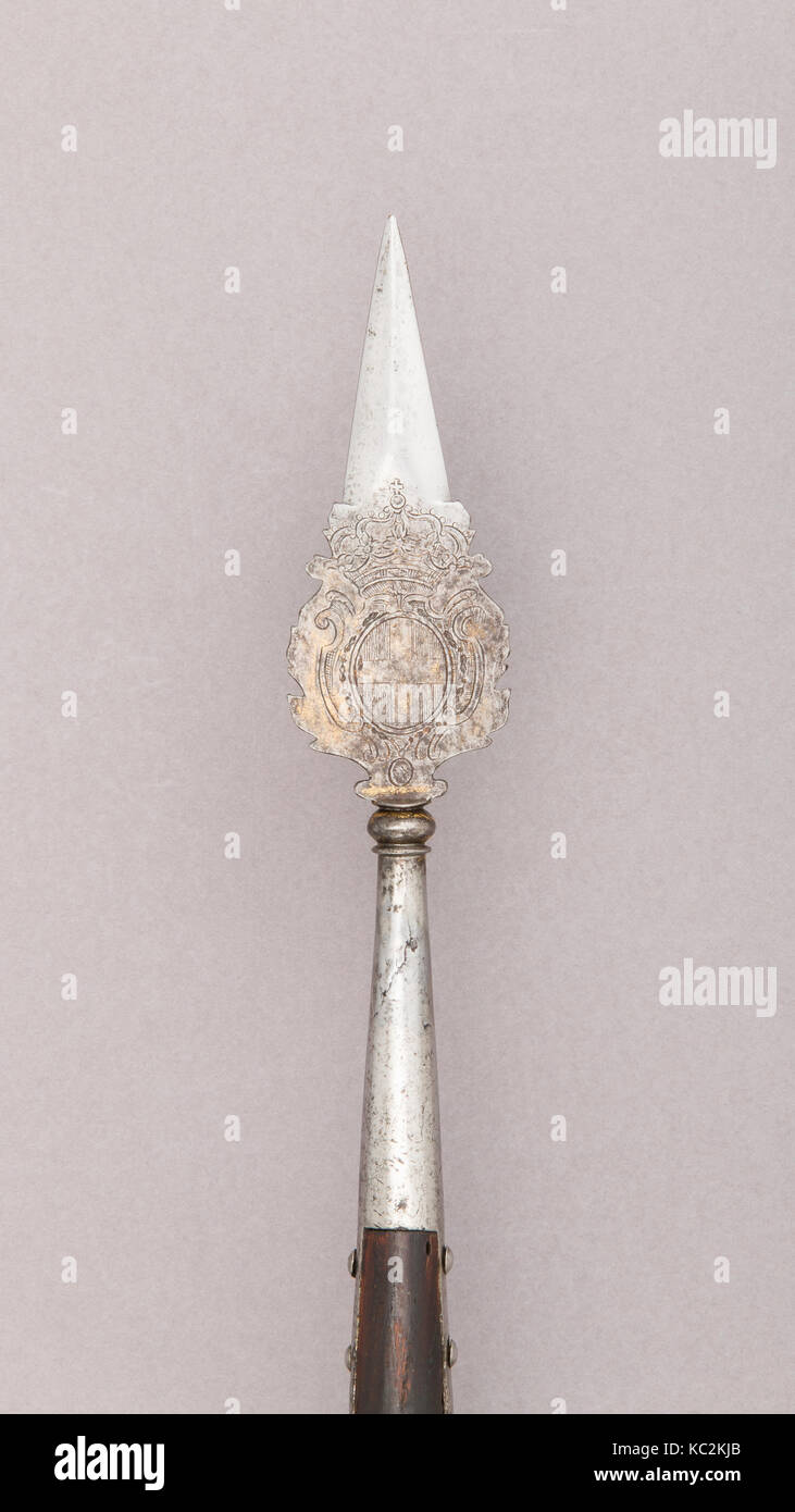 Spontoon, 17th century, Italian, Savoy, Steel, wood (ash), gold, L. 84 ...