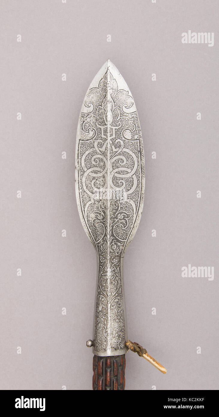 Boar Spear, 16th century, German, Steel, wood, bone, L. 93 5/8 in. (237 ...