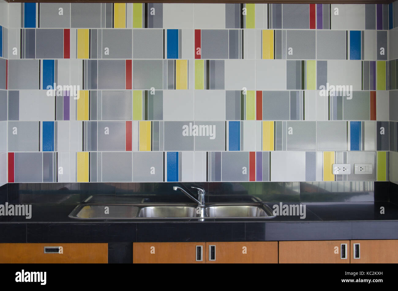 sinks in the kitchen and colorful walls Stock Photo - Alamy