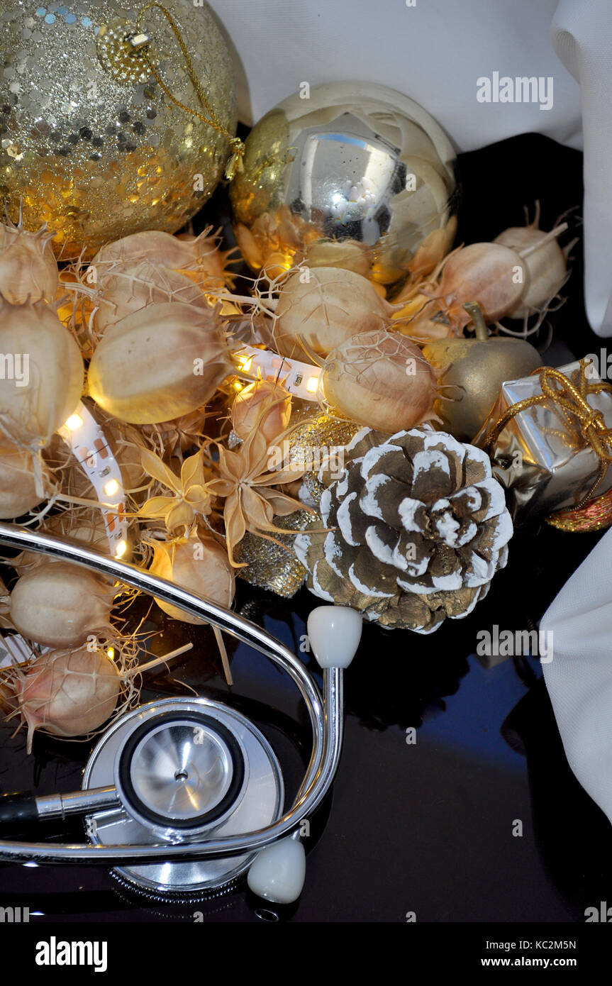 Medical Christmas cards with lights and cone pines Stock Photo - Alamy