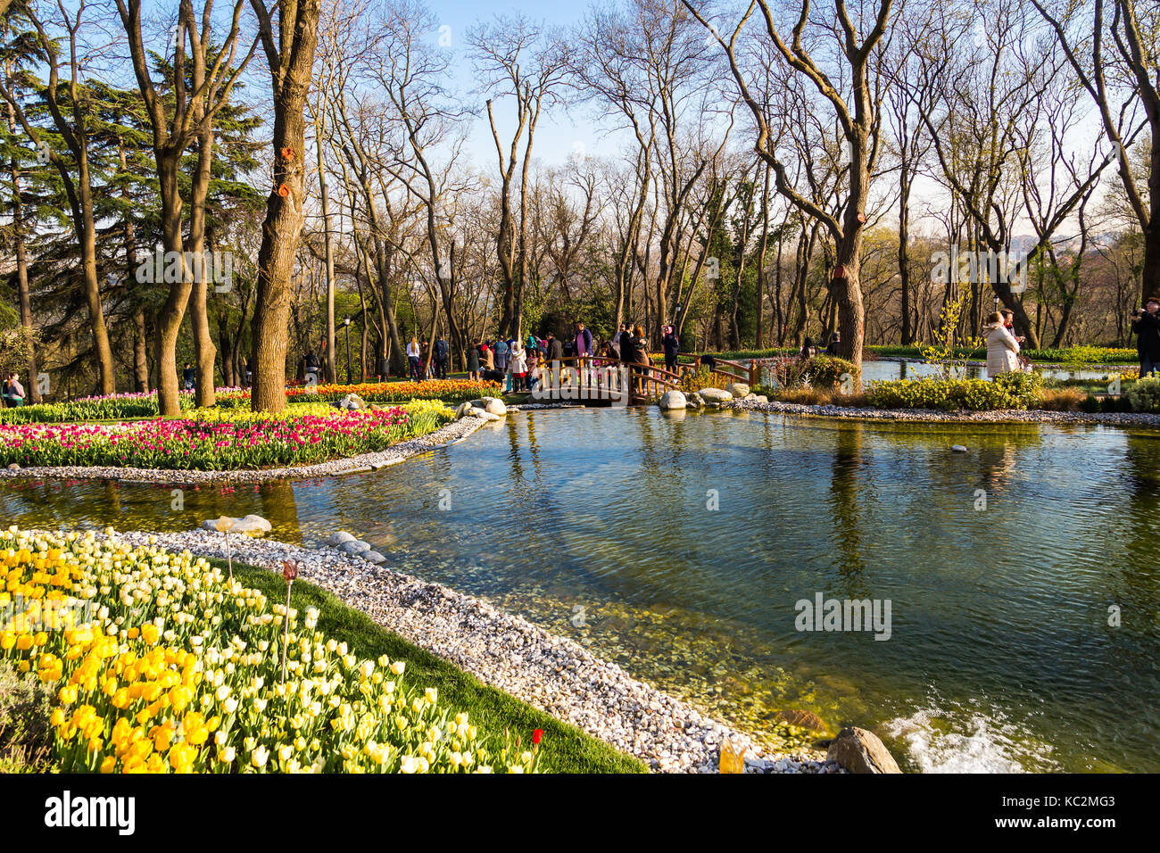 ISTANBUL, TURKEY - APRIL 12, 2015 : General view of Emirgan Parc with ...