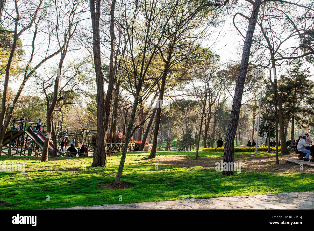 ISTANBUL, TURKEY - APRIL 12, 2015 : General view of Emirgan Parc with ...