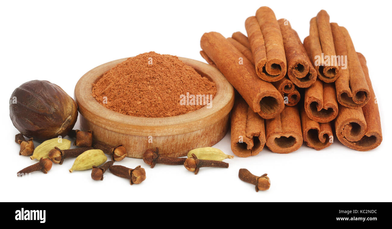 Aromatic cinnamon with other spices over white background Stock Photo ...