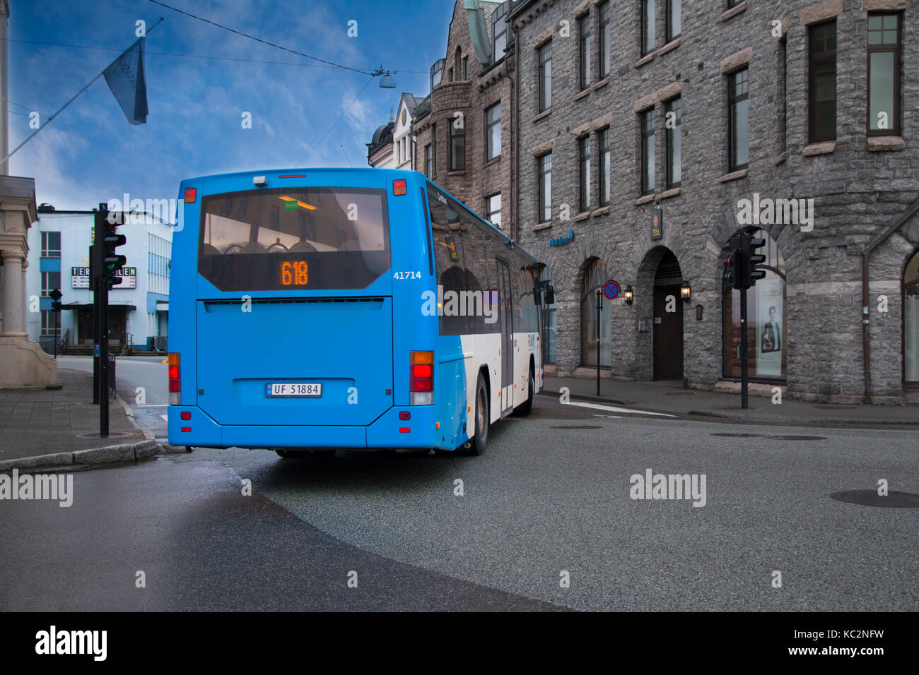 Blue bus in Norway Stock Photo - Alamy