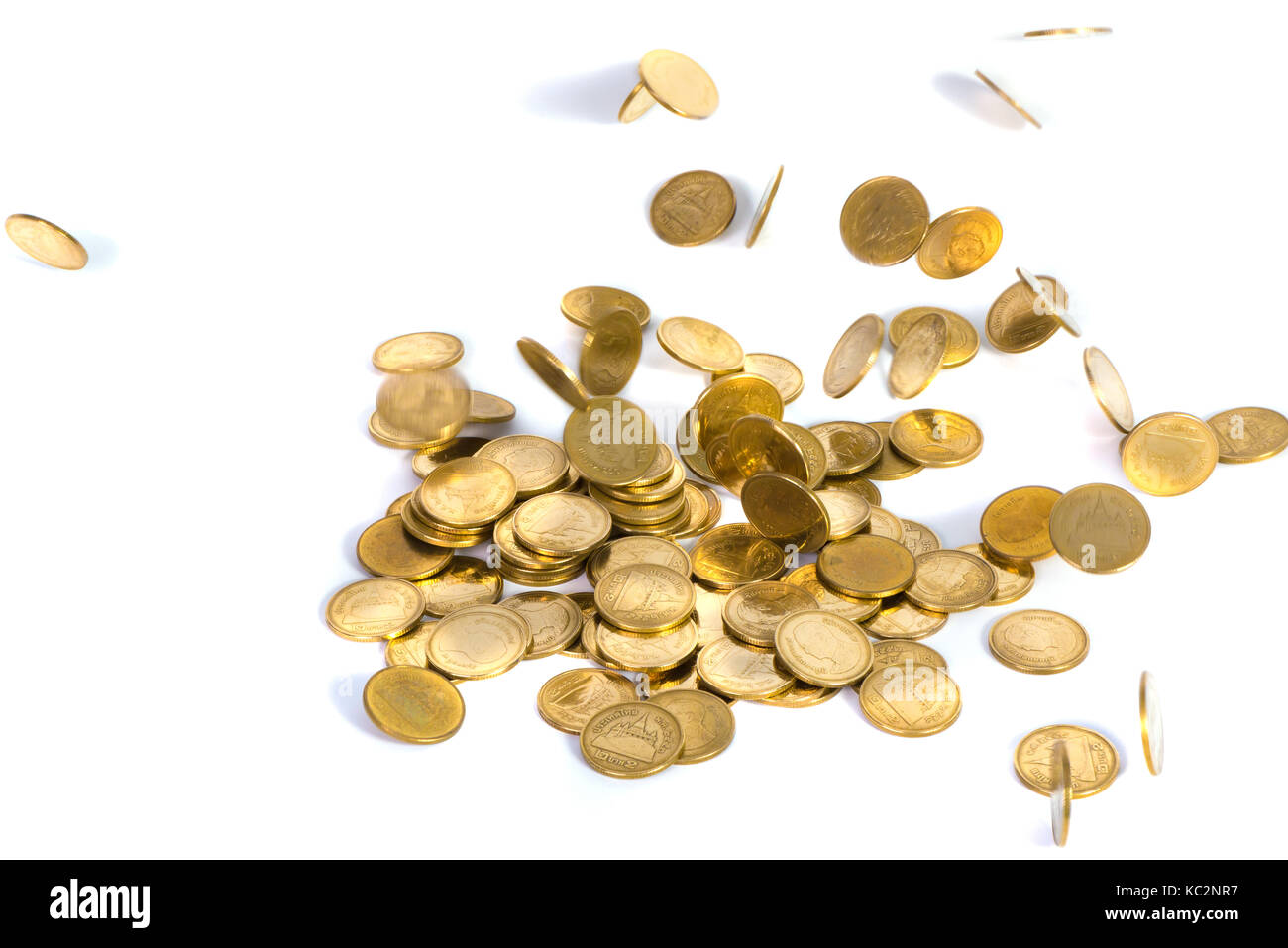 Falling gold coins. Money on a white background, business concept ...