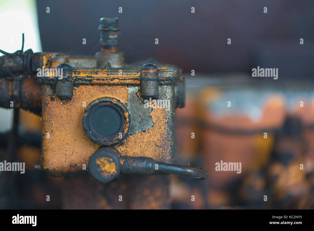 Vintage engine car system. Part of old diesel engine of heavy truck ...