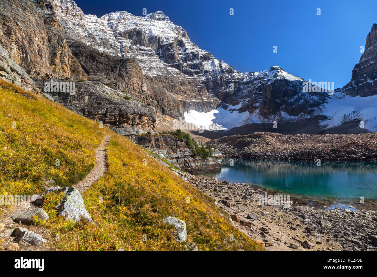 Great Hiking and Mountain Climbing Trail with Opabin Lake Landscape and ...