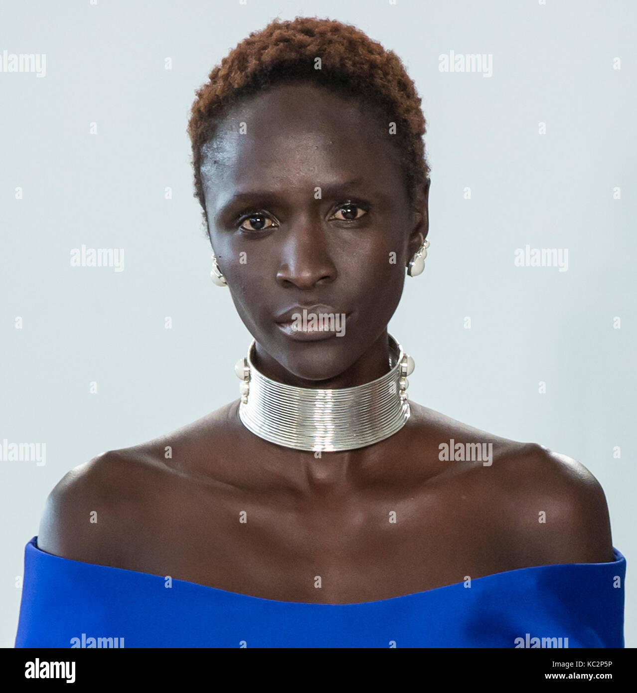 NEW YORK, NY - September 10, 2017: Ya Jagne walks the runway at the ...