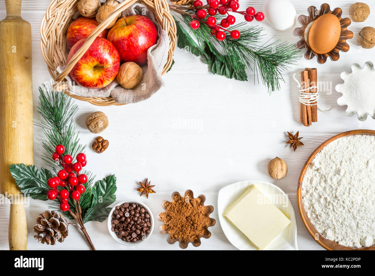 Ingredients for winter New Year's baking. Christmas food background ...