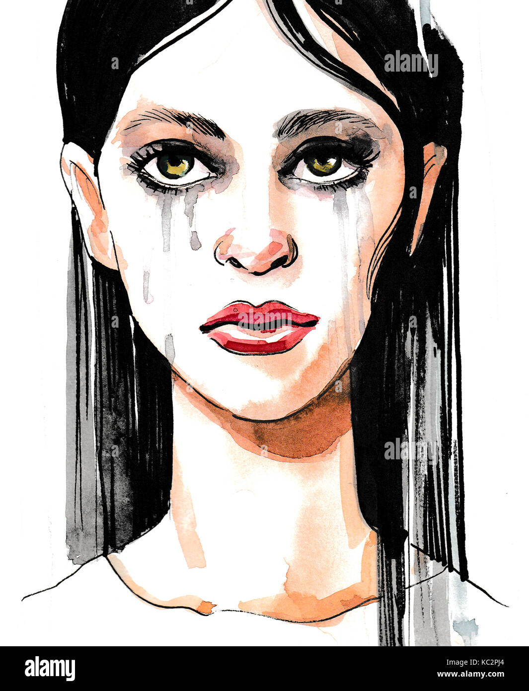 Crying woman. Ink and watercolor illustration Stock Photo - Alamy