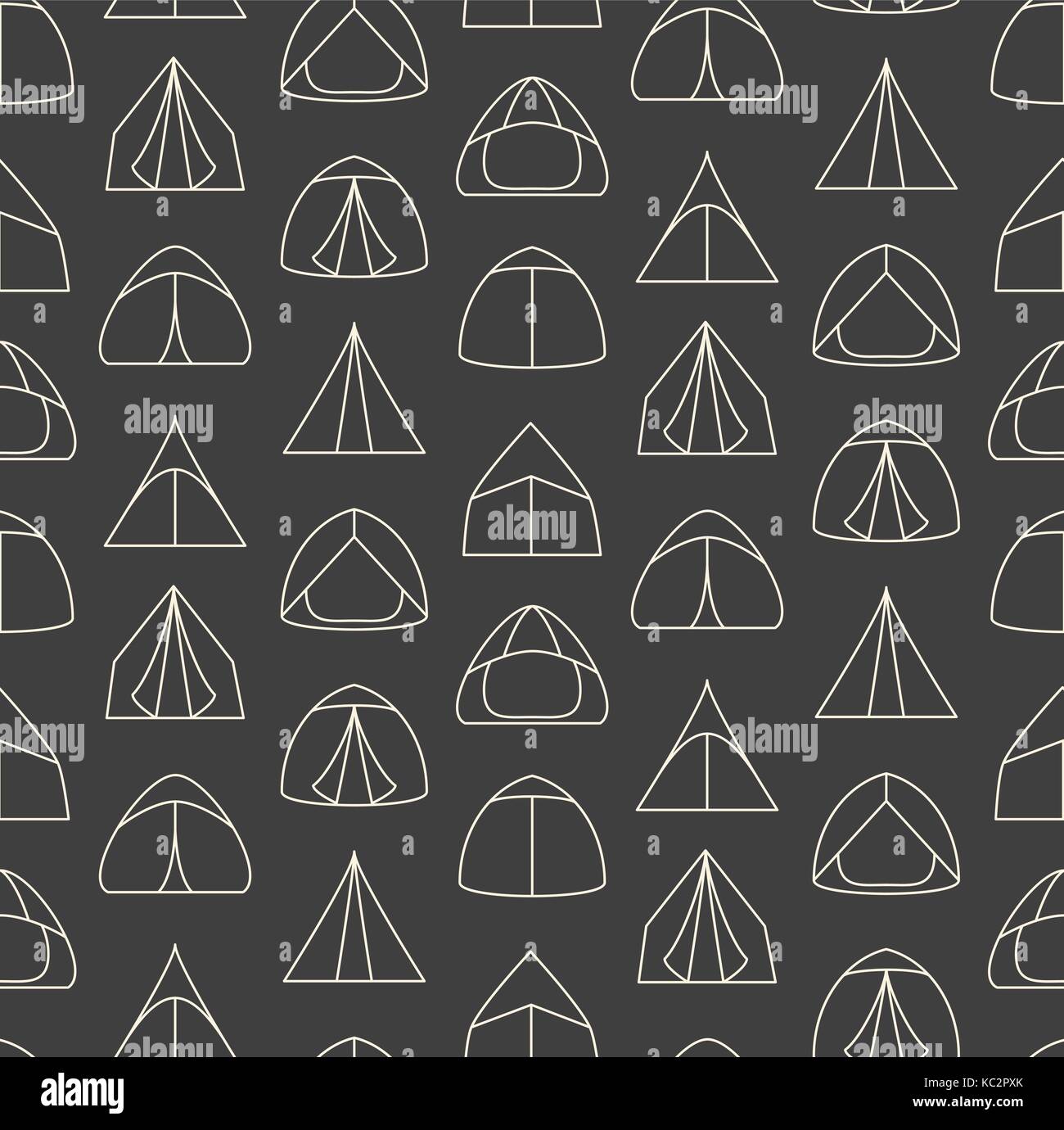 Seamless pattern made of line art touristic tents on grey background ...