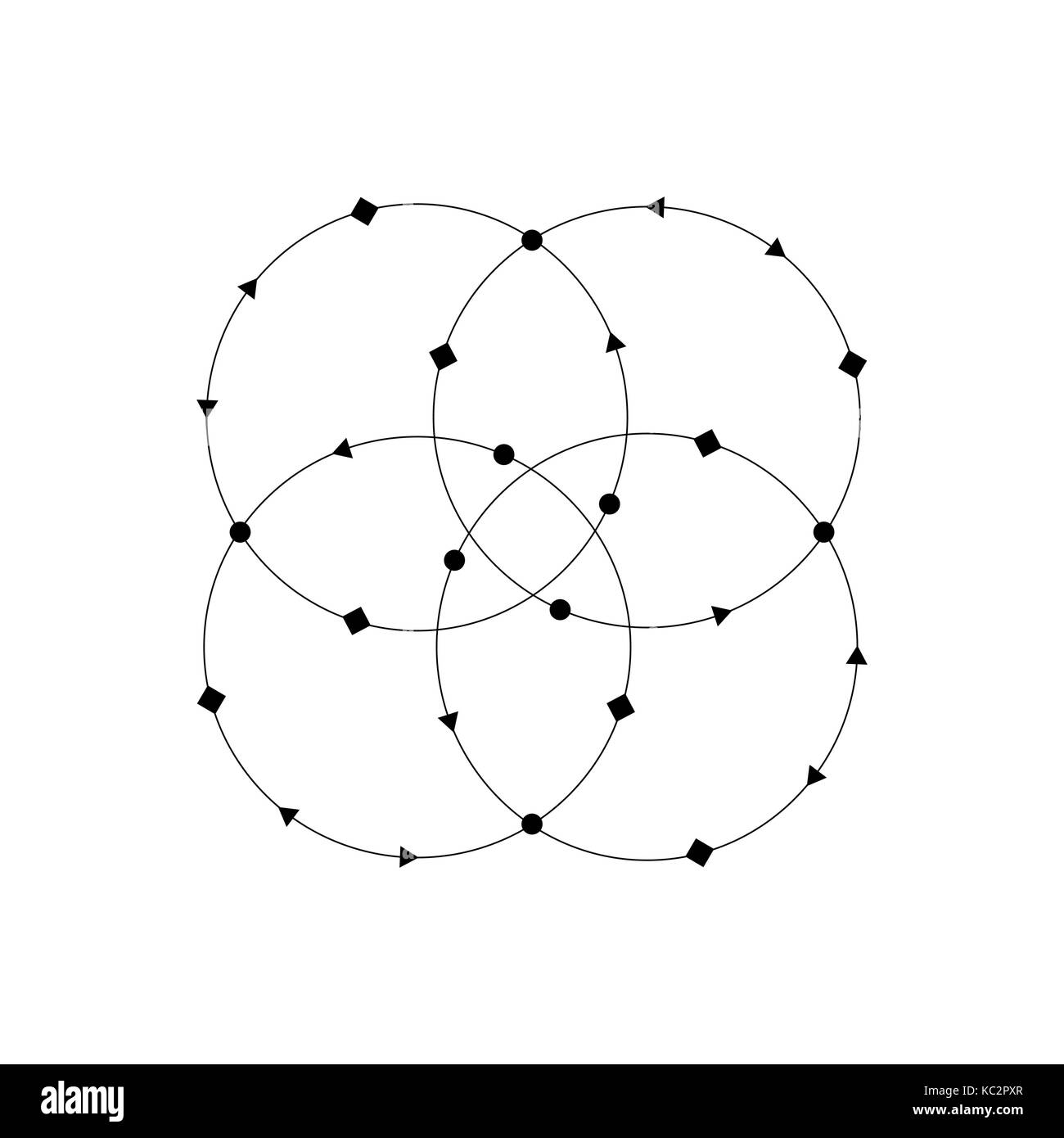 Modern linear mandala with small symbols on white background Stock ...