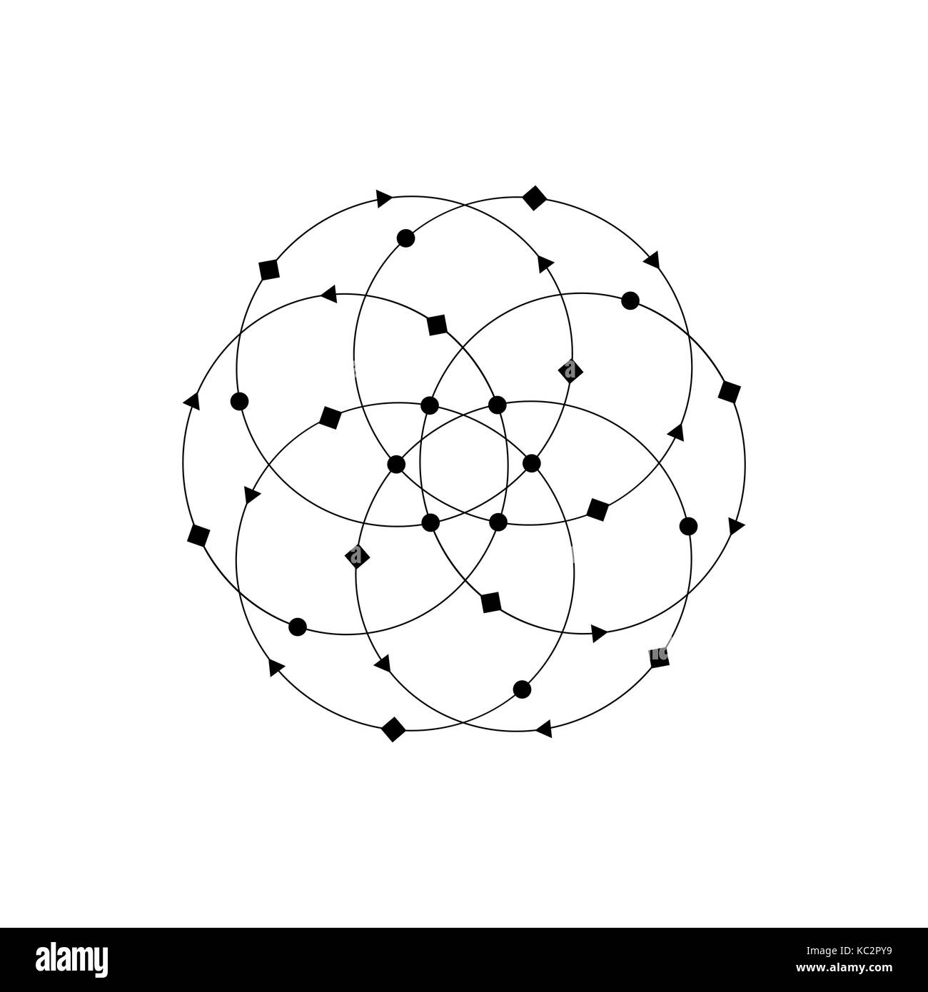 Modern linear mandala with small symbols on white background Stock ...