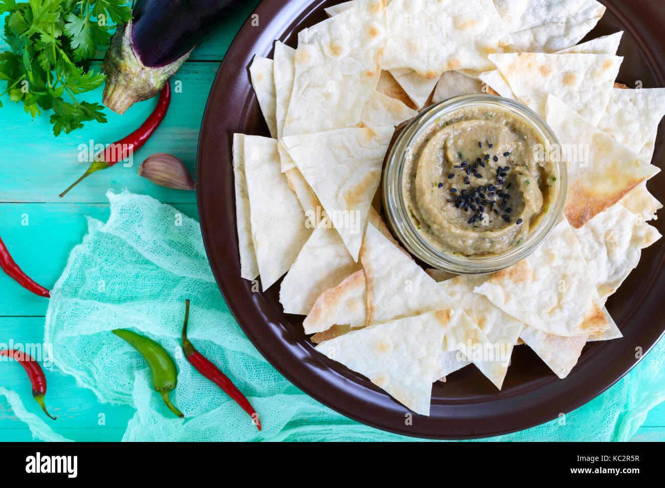 Light dietary pate from eggplant. Baba ganush is an Asian dish. Serve ...