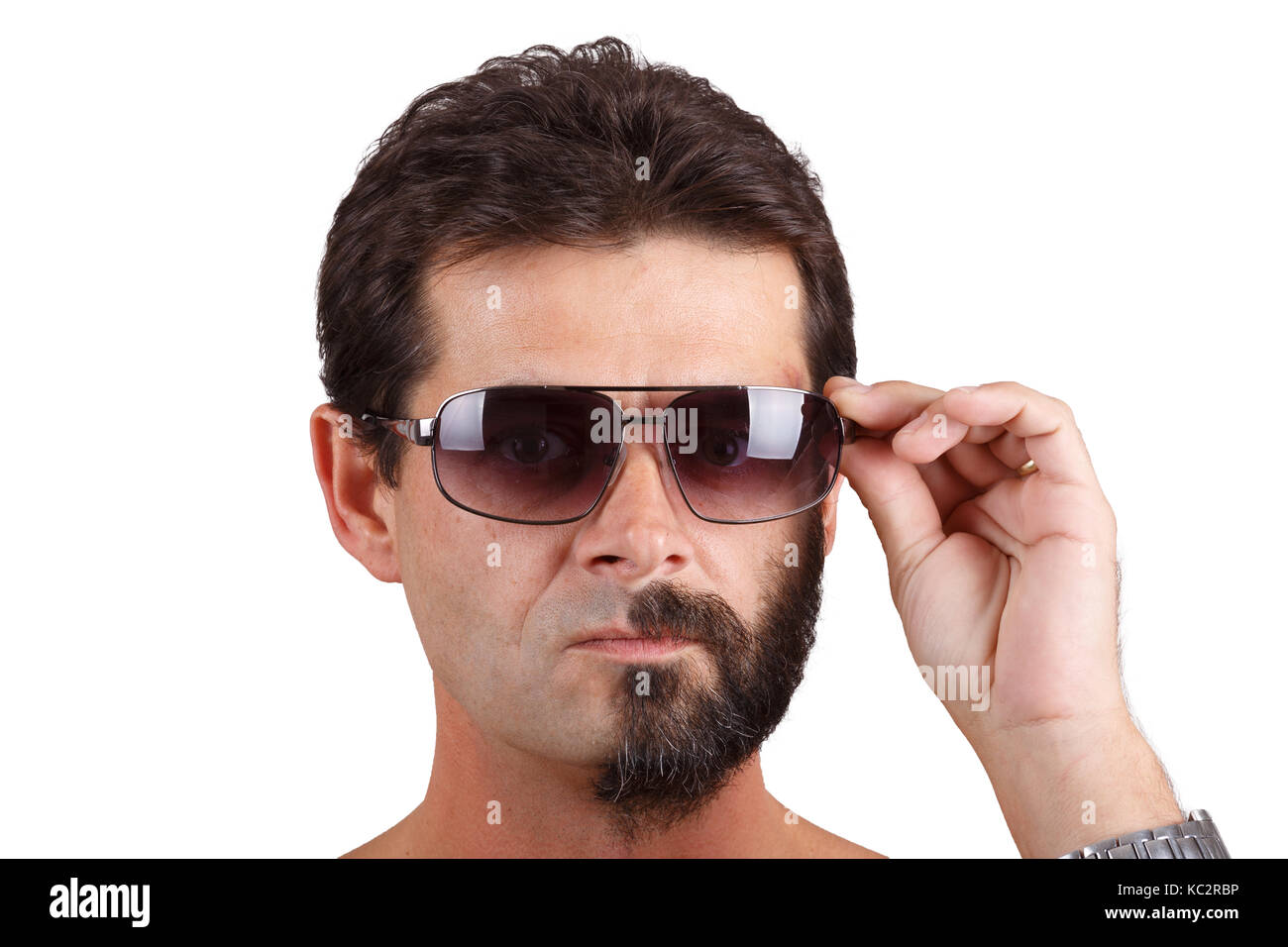 split personality - portrait of man with half shaved and unshaven face ...