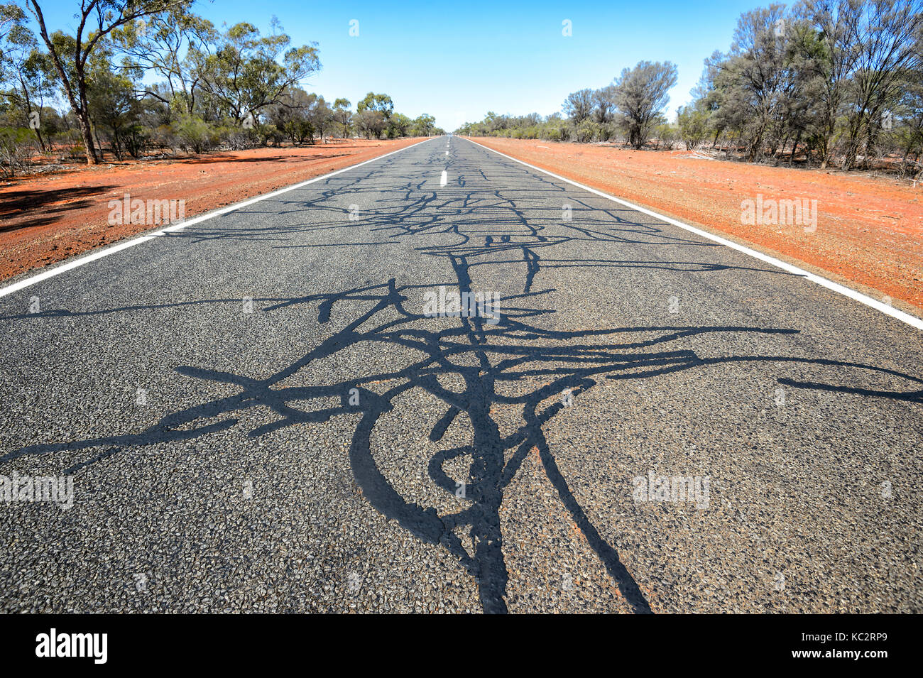 Heavily patched portion of the Mitchell Highway or Matilda Way near ...