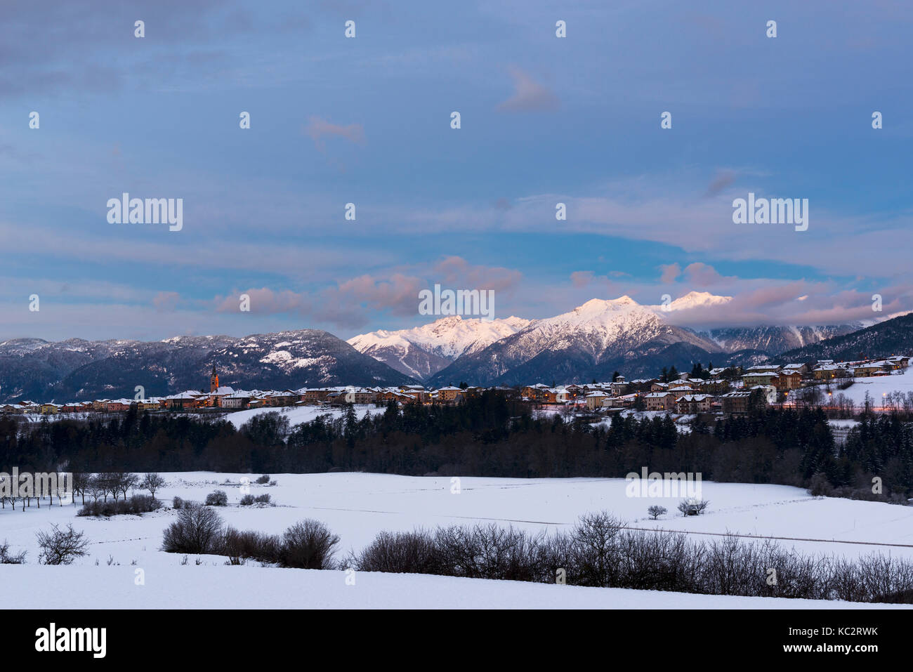 Italy;Trentino Alto Adige;Non valley, panoramic view of Romeno Village ...