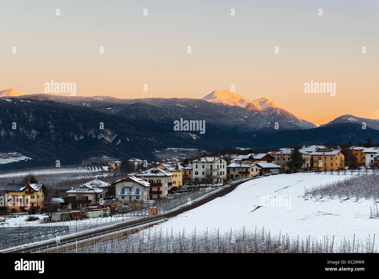 Italy;Trentino Alto Adige;Non valley, sunrise on Romeno Village and ...